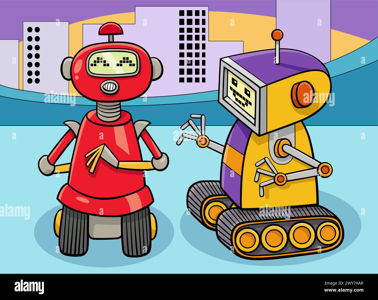 Cartoon illustration of funny robots comic characters Stock Vector ...
