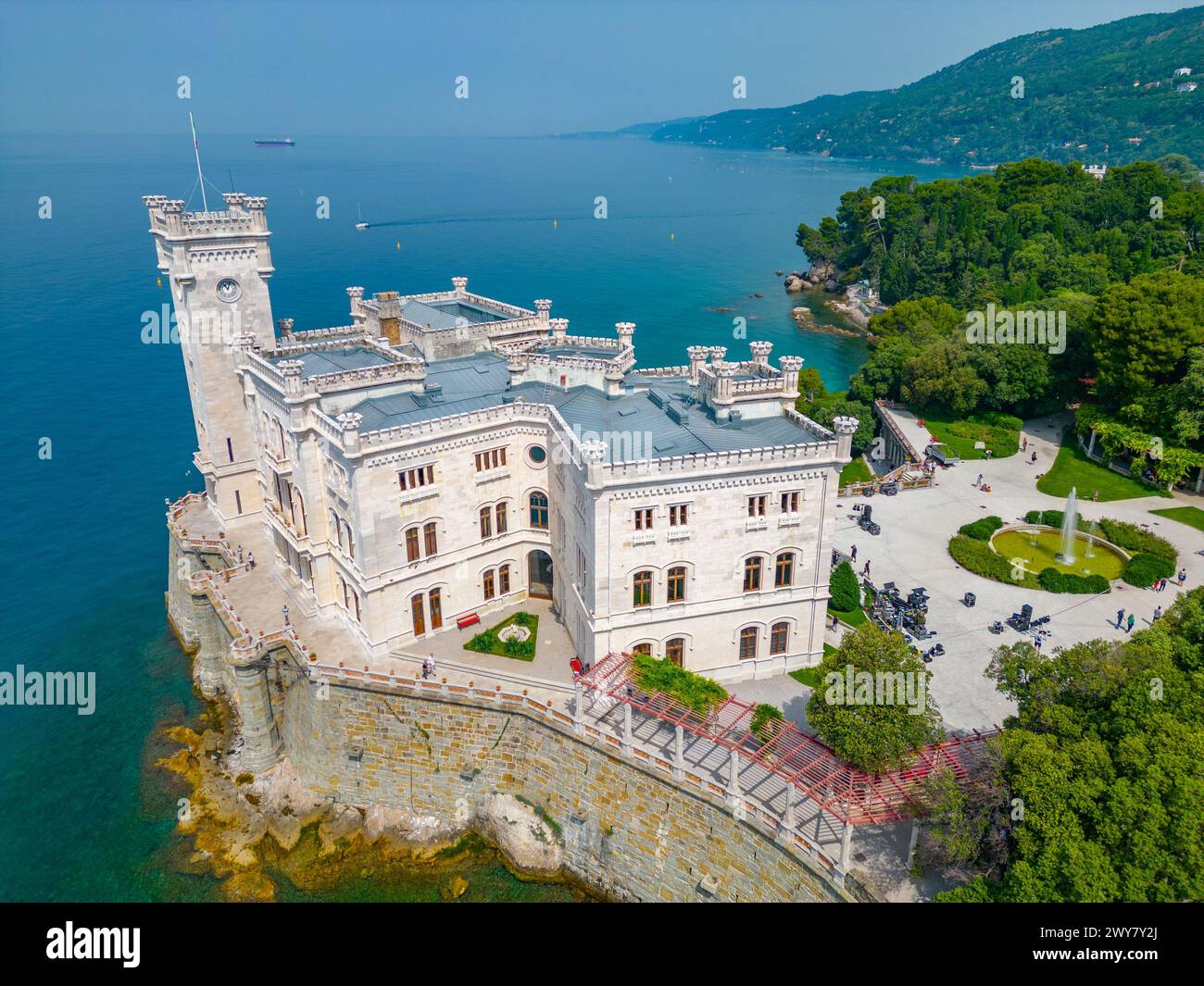 Aerial view of the Castello di Miramare in Italian town Trieste Stock ...