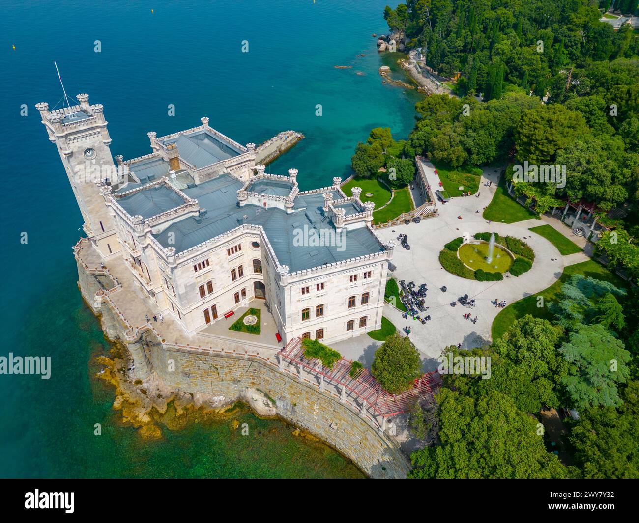 Aerial view of the Castello di Miramare in Italian town Trieste Stock ...