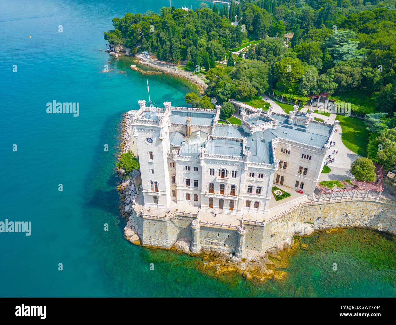 Aerial view of the Castello di Miramare in Italian town Trieste Stock ...