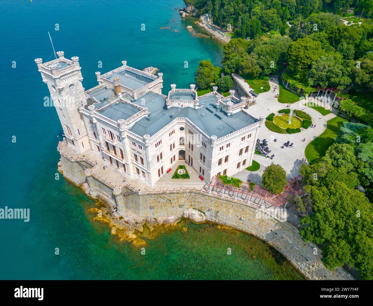 Aerial view of the Castello di Miramare in Italian town Trieste Stock ...