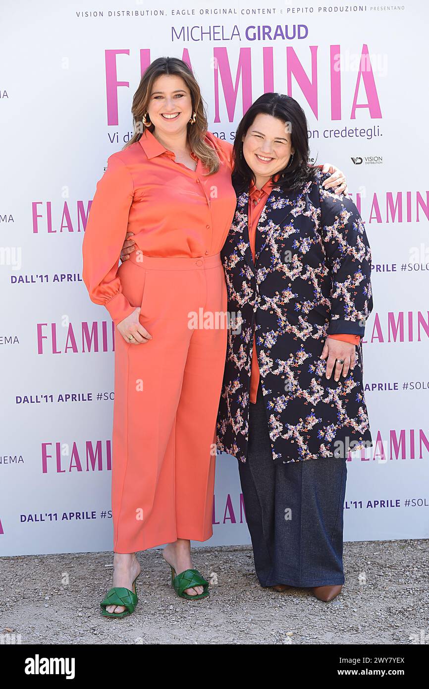 Michela Giraud , Rita Abela during photocall Movie Flaminia. Rome ...