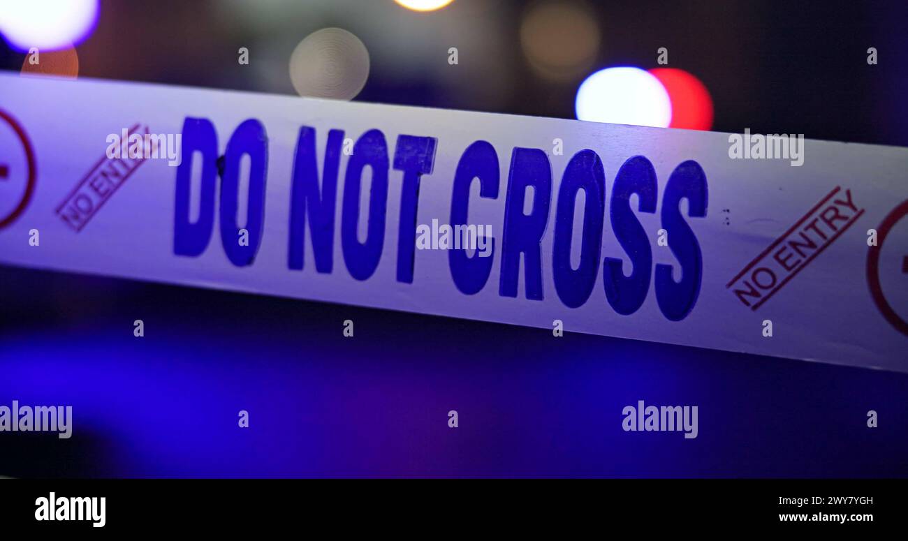 Police, sirens and yellow tape for crime scene, investigation and ...