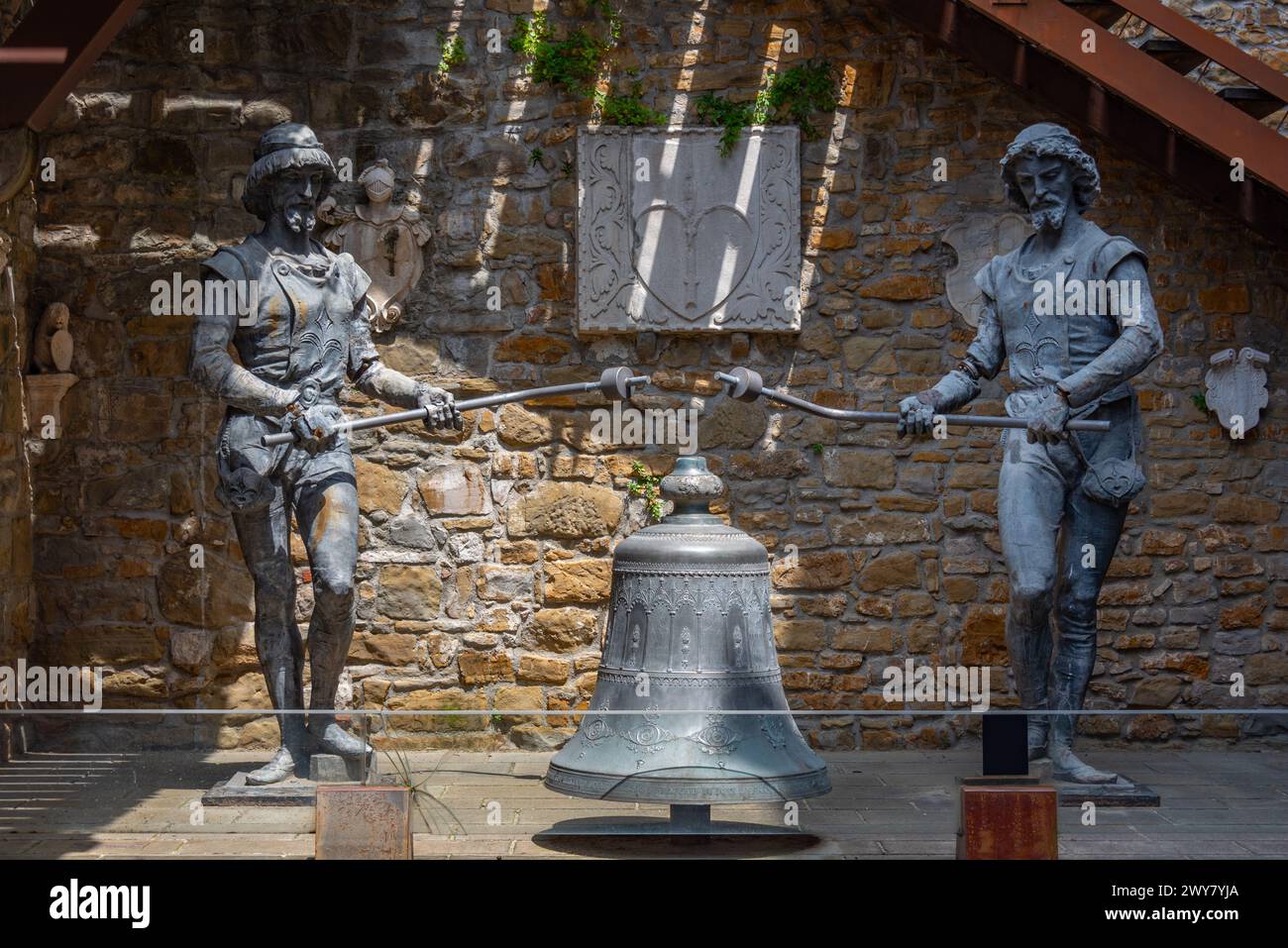 Statue of Michez and Jachez inside of the Castello di San Giusto castle ...