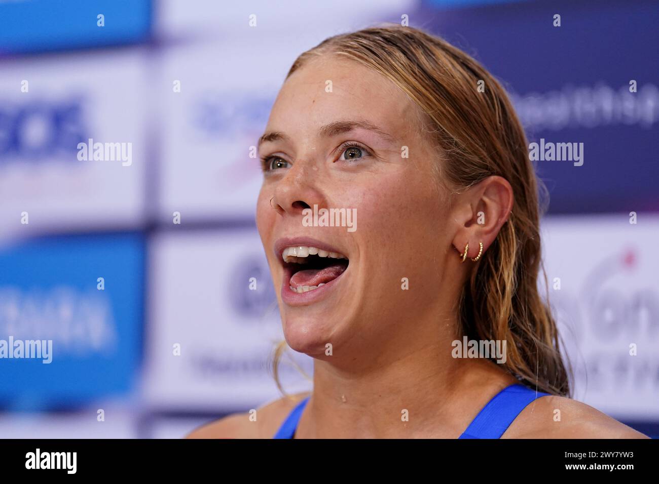 Anna Hopkin speaks to the media after the Women's 50m Freestyle Paris ...