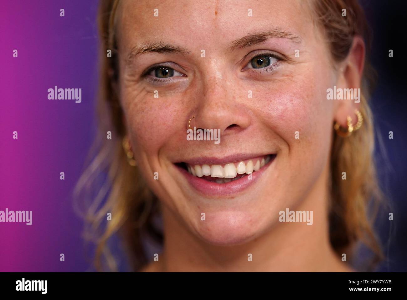 Anna Hopkin speaks to the media after the Women's 50m Freestyle Paris ...
