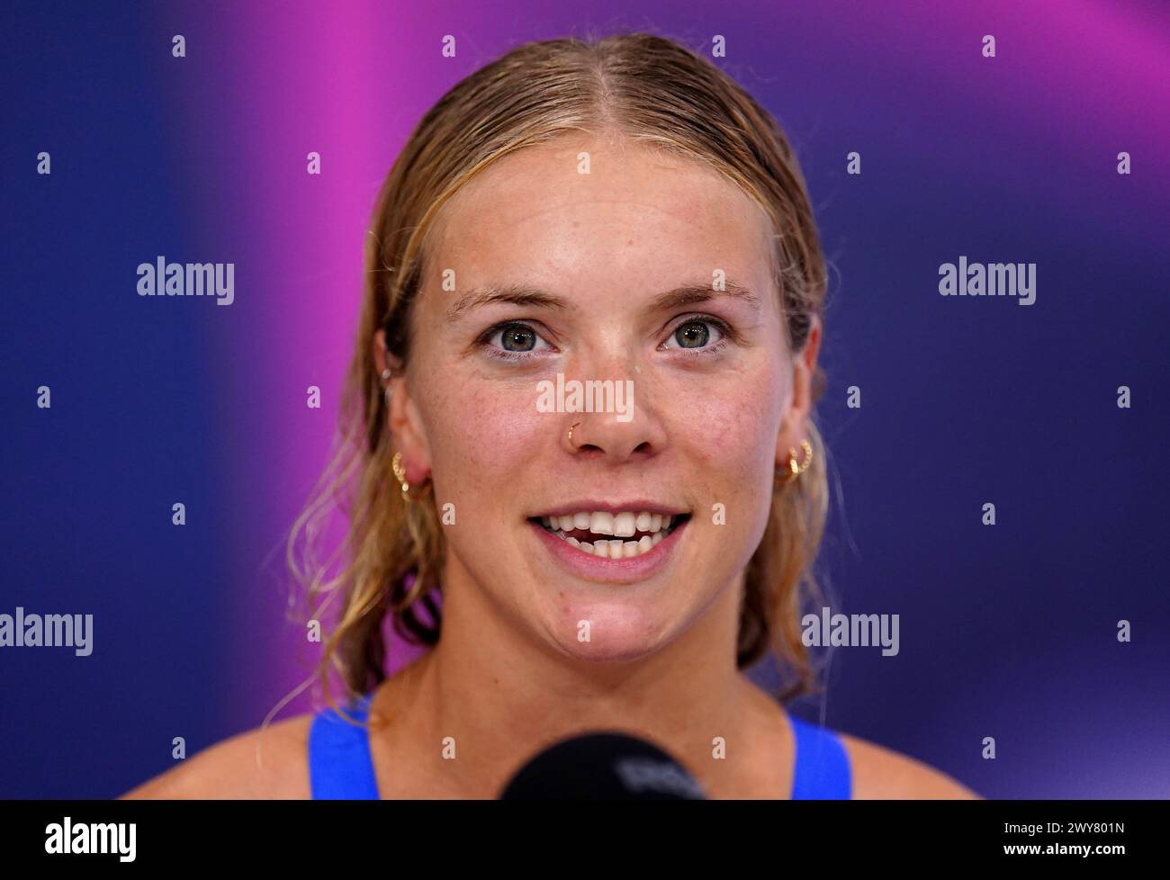 Anna Hopkin speaks to the media after the Women's 50m Freestyle Paris ...