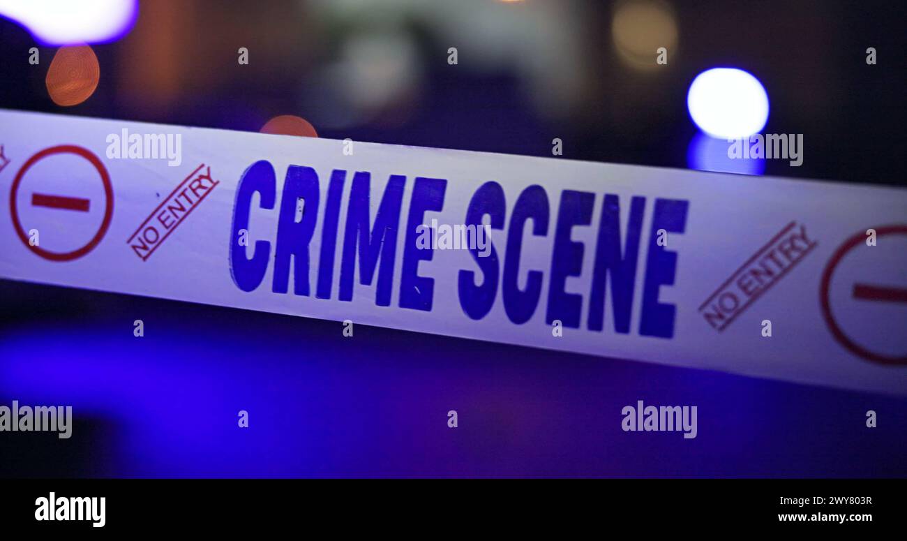 Police, sirens and yellow tape for crime scene, investigation and ...