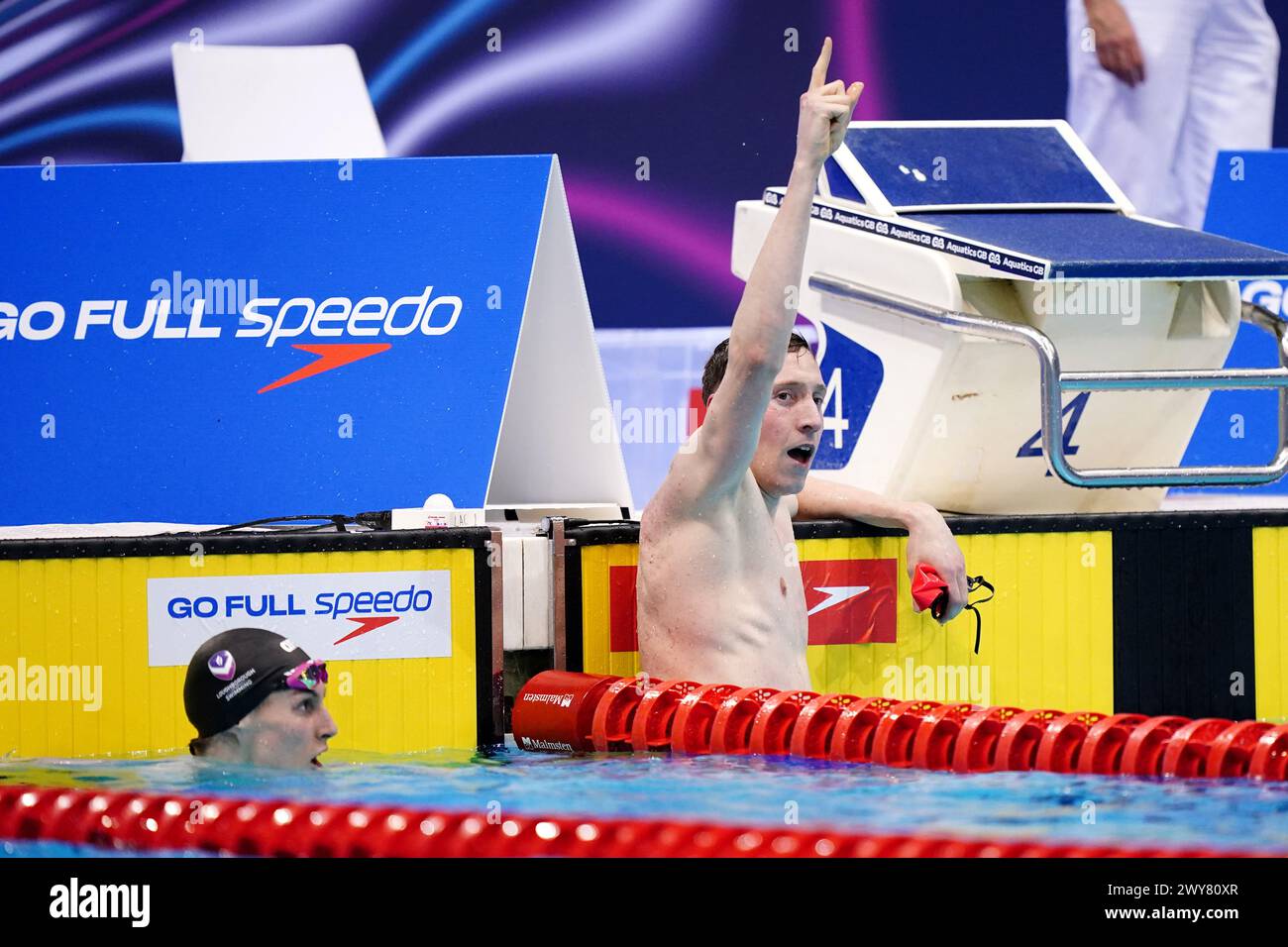 Max Litchfield reacts after winning the Men's 400m IM Paris Final on ...