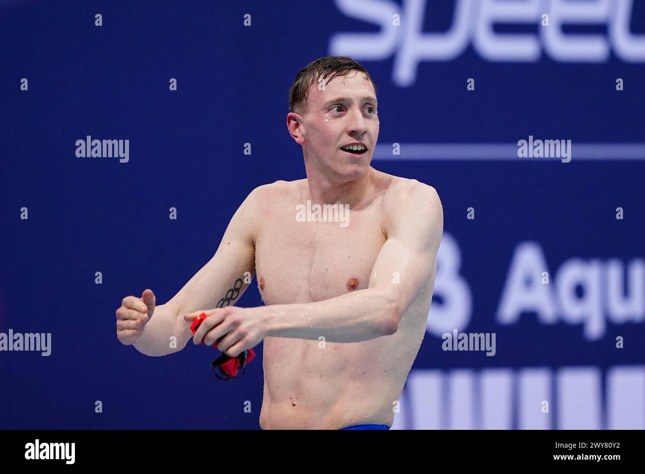 Max Litchfield reacts after winning the Men's 400m IM Paris Final on ...