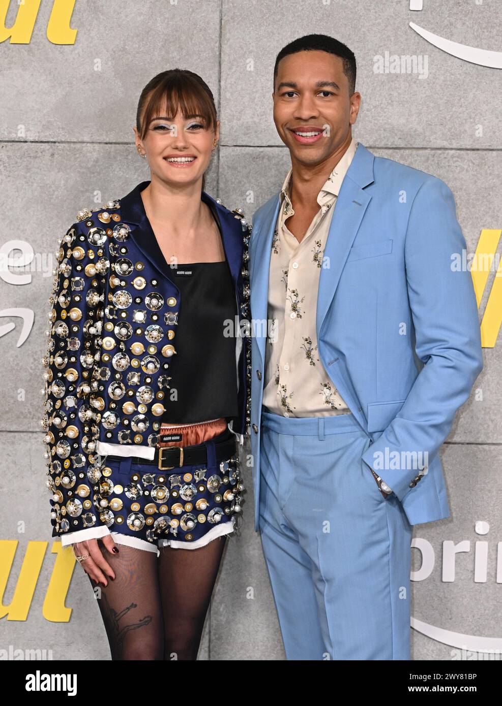 London, UK. April 4th, 2024. Ella Purnell and Aaron Moten arriving at ...