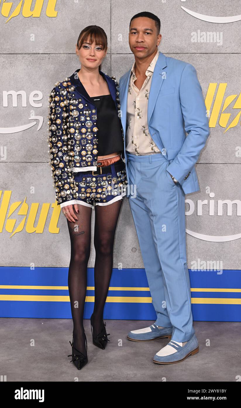 London, UK. April 4th, 2024. Ella Purnell and Aaron Moten arriving at ...
