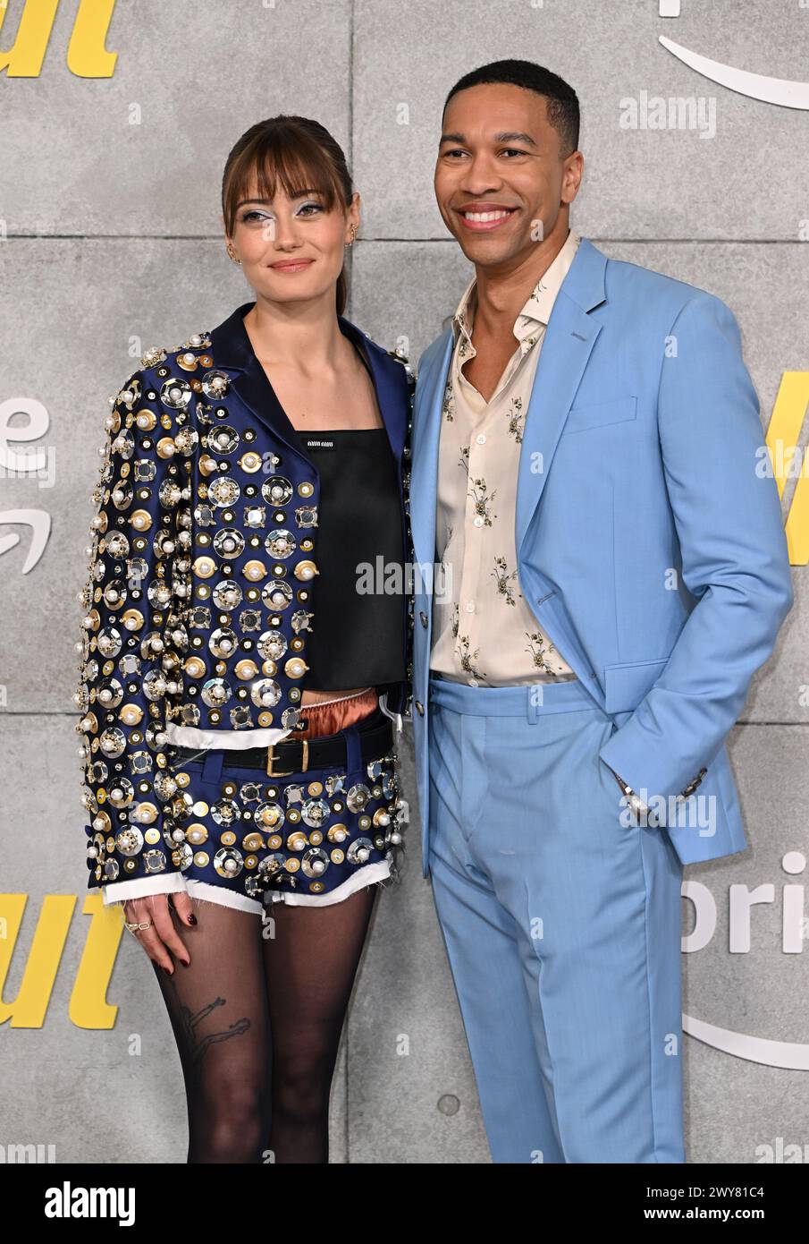 London, UK. April 4th, 2024. Ella Purnell and Aaron Moten arriving at ...