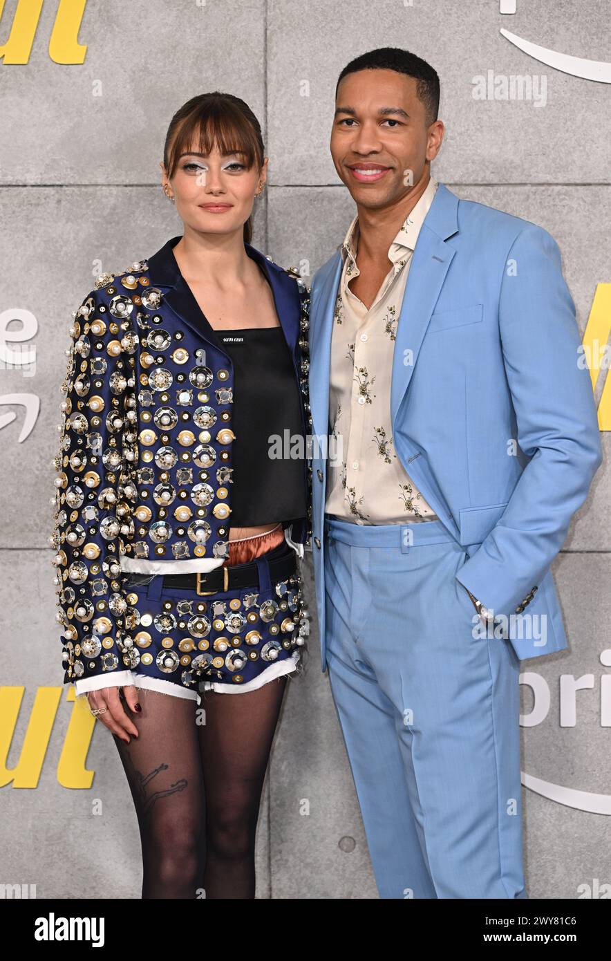 London, UK. April 4th, 2024. Ella Purnell and Aaron Moten arriving at ...