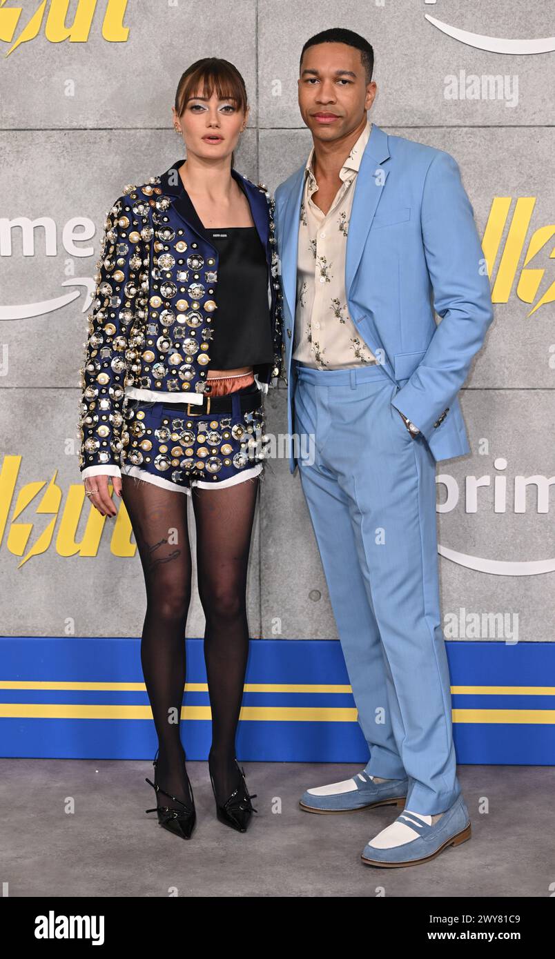 London, UK. April 4th, 2024. Ella Purnell and Aaron Moten arriving at ...
