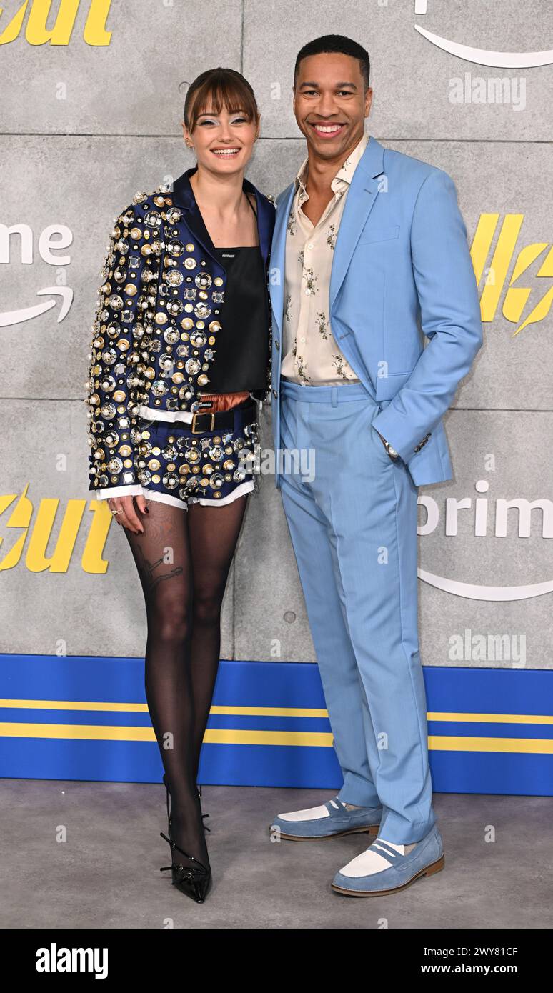 London, UK. April 4th, 2024. Ella Purnell and Aaron Moten arriving at ...