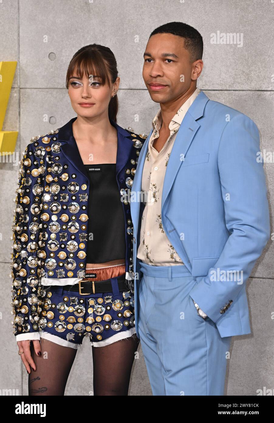 London, UK. April 4th, 2024. Ella Purnell and Aaron Moten arriving at ...