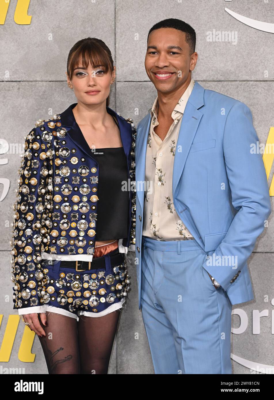 London, UK. April 4th, 2024. Ella Purnell and Aaron Moten arriving at ...