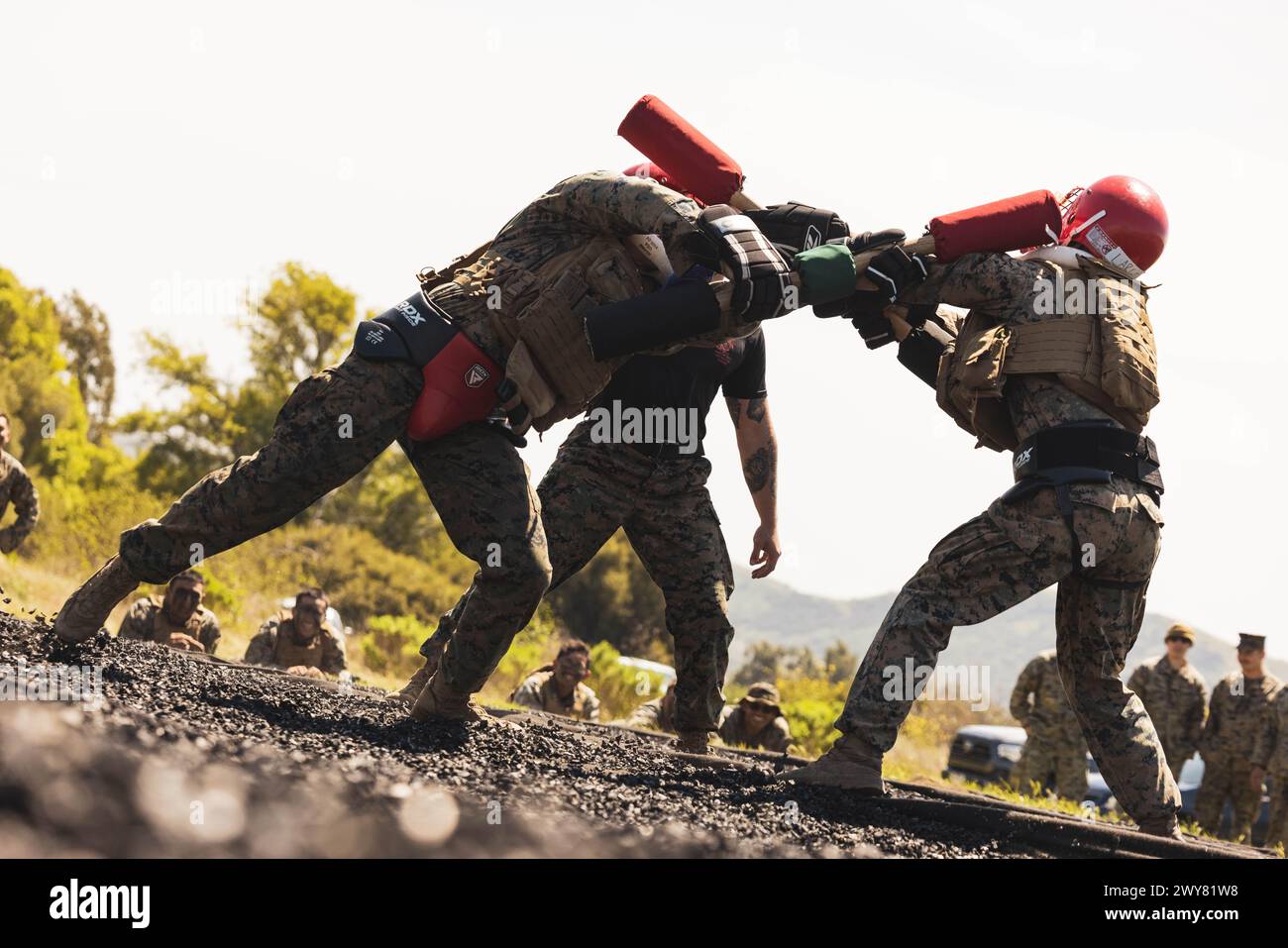 U.S. Marines fight each other in one-on-one pugil stick bouts during the final event of the ...