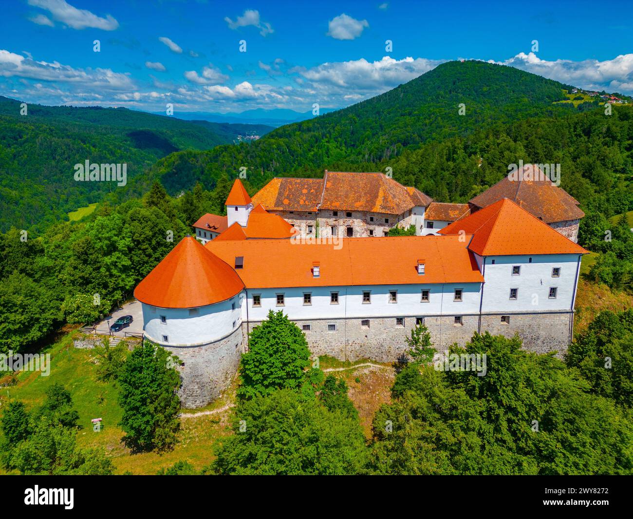 Aerial view of Turjak castle in Slovenia Stock Photo - Alamy