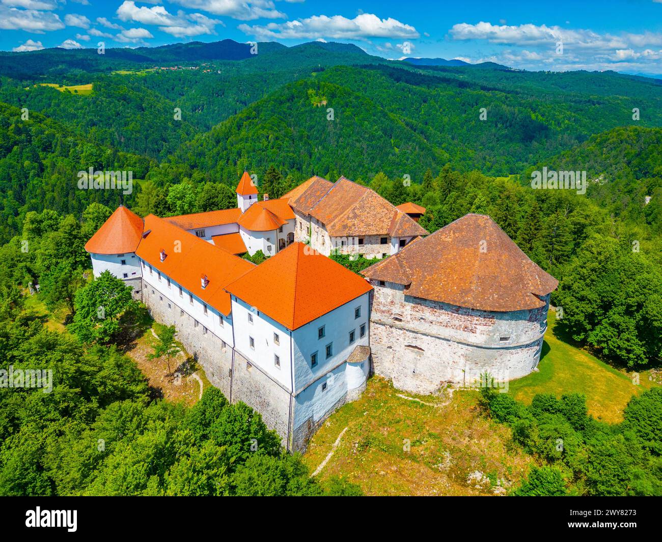 Aerial view of Turjak castle in Slovenia Stock Photo - Alamy