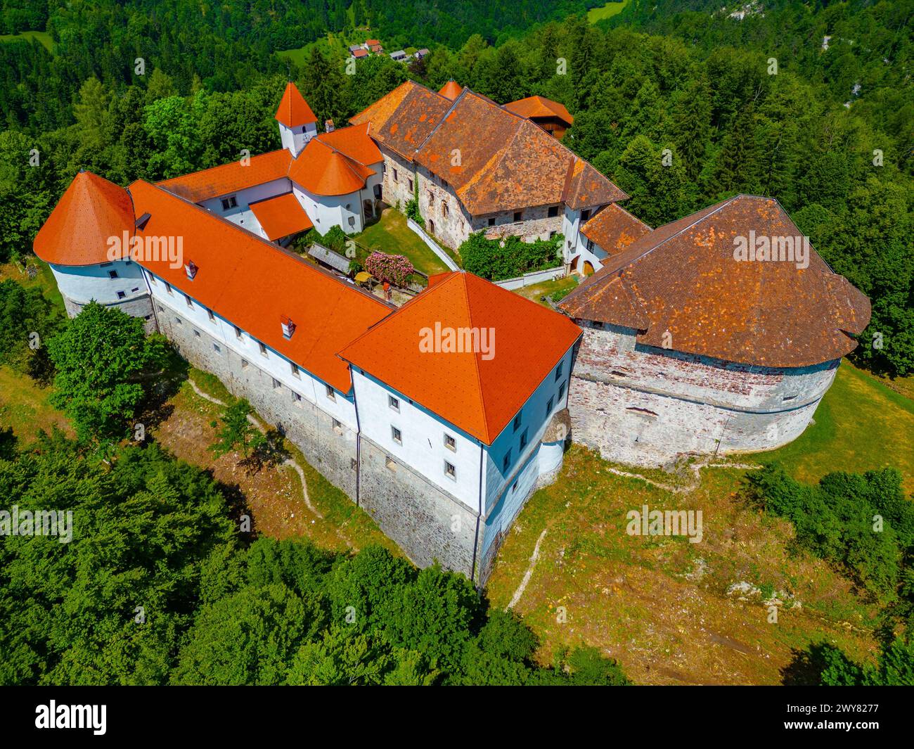 Aerial view of Turjak castle in Slovenia Stock Photo - Alamy