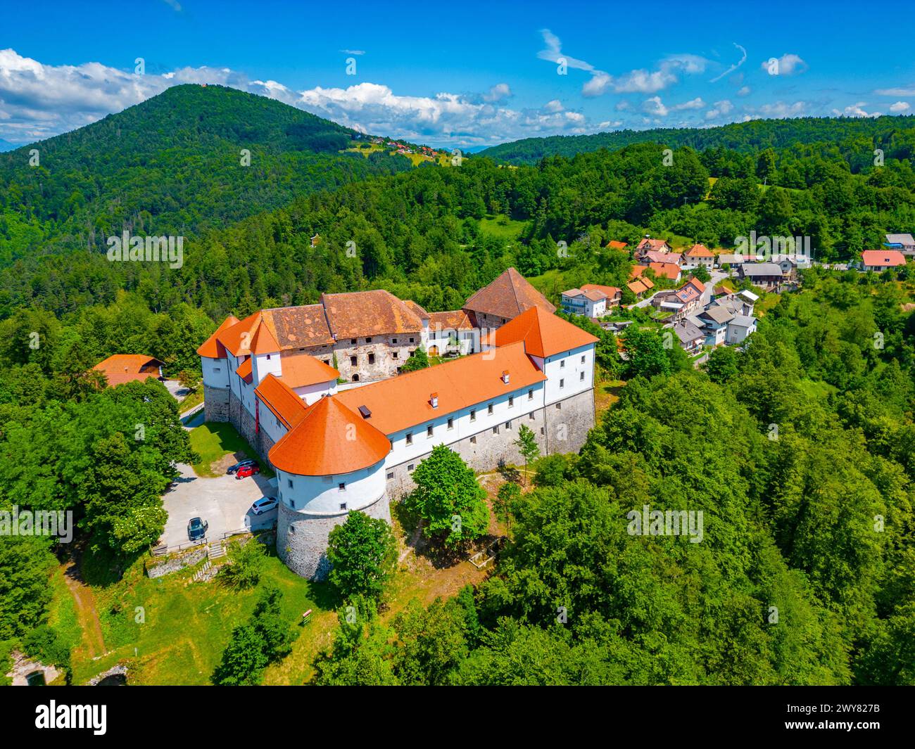 Aerial view of Turjak castle in Slovenia Stock Photo - Alamy