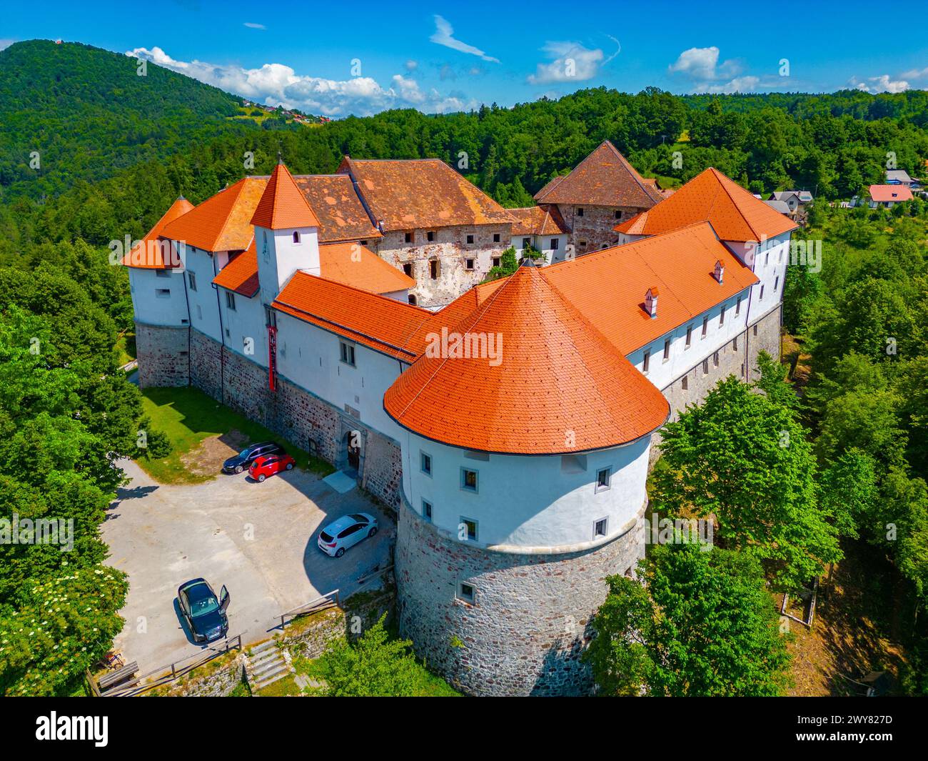 Aerial view of Turjak castle in Slovenia Stock Photo - Alamy