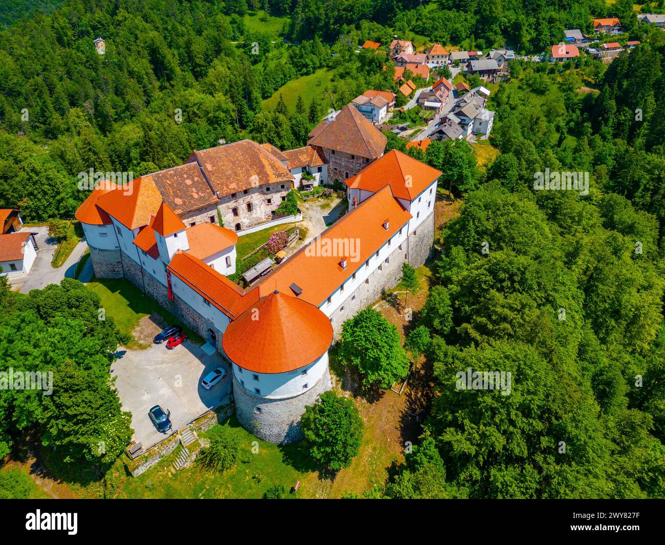 Aerial view of Turjak castle in Slovenia Stock Photo - Alamy