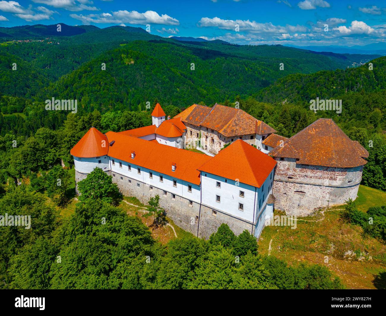 Aerial view of Turjak castle in Slovenia Stock Photo - Alamy