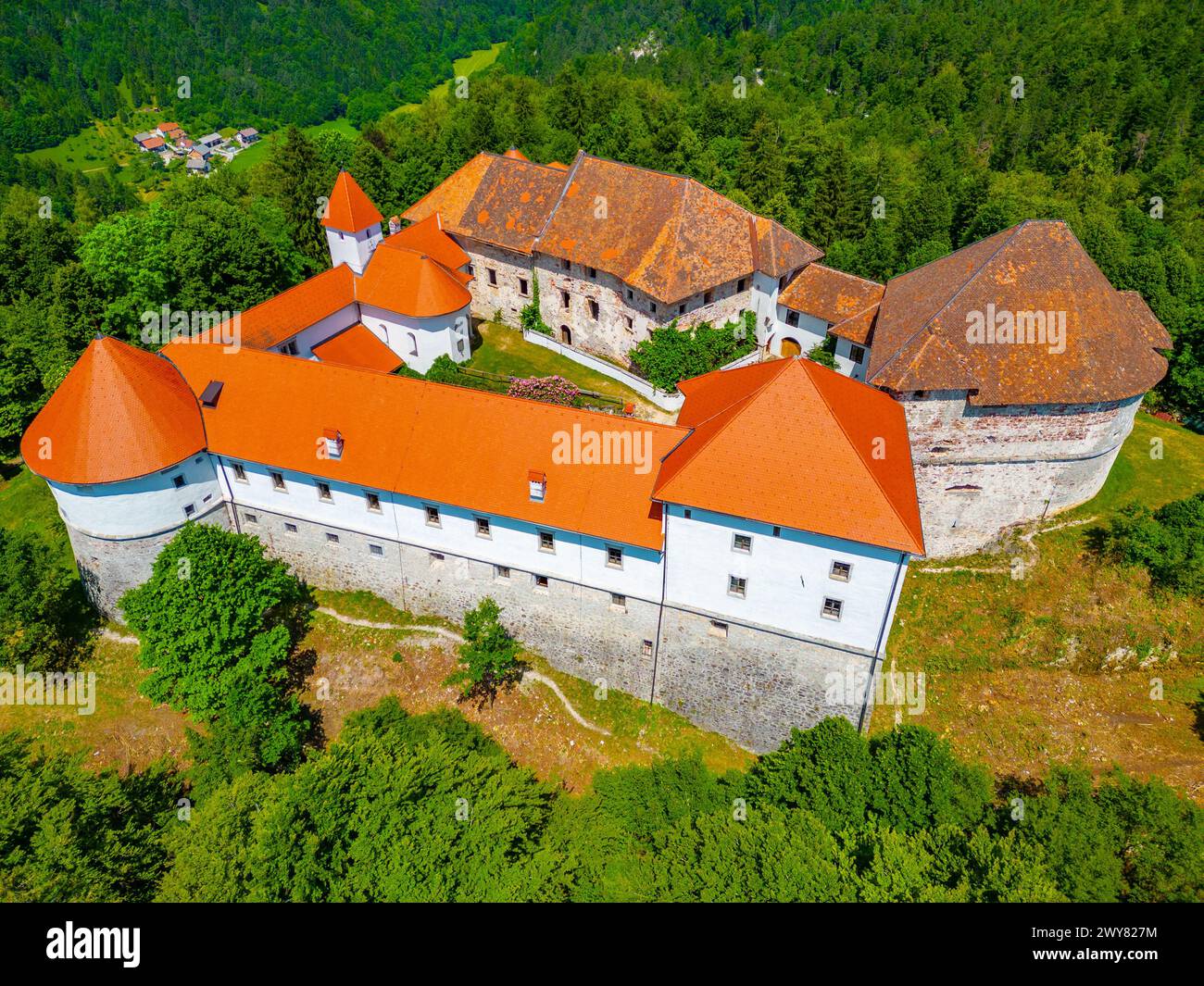 Aerial view of Turjak castle in Slovenia Stock Photo - Alamy