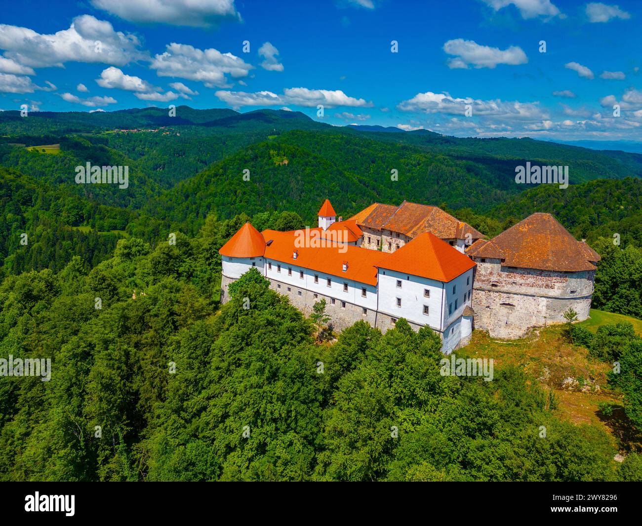 Aerial view of Turjak castle in Slovenia Stock Photo - Alamy