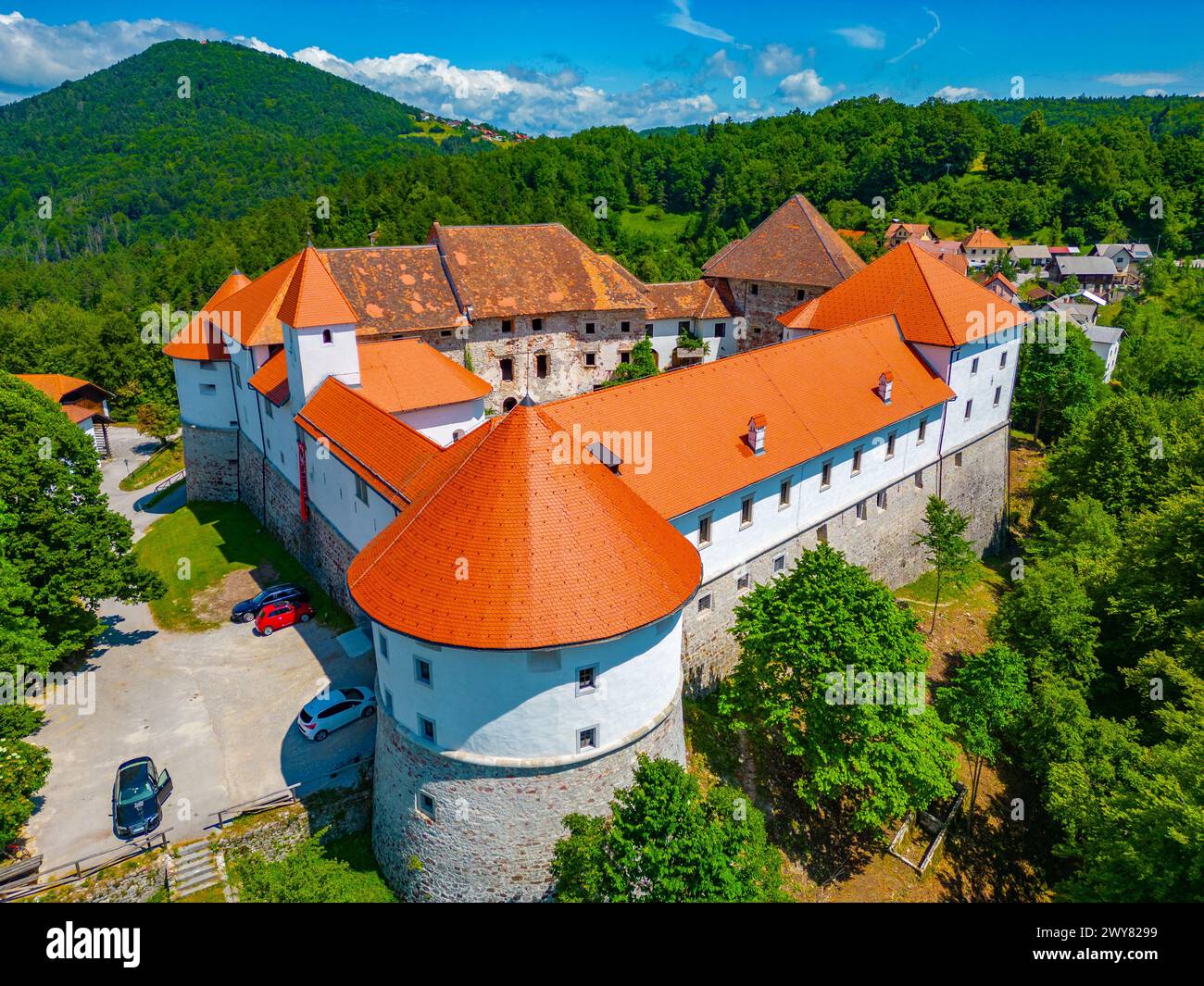 Aerial view of Turjak castle in Slovenia Stock Photo - Alamy
