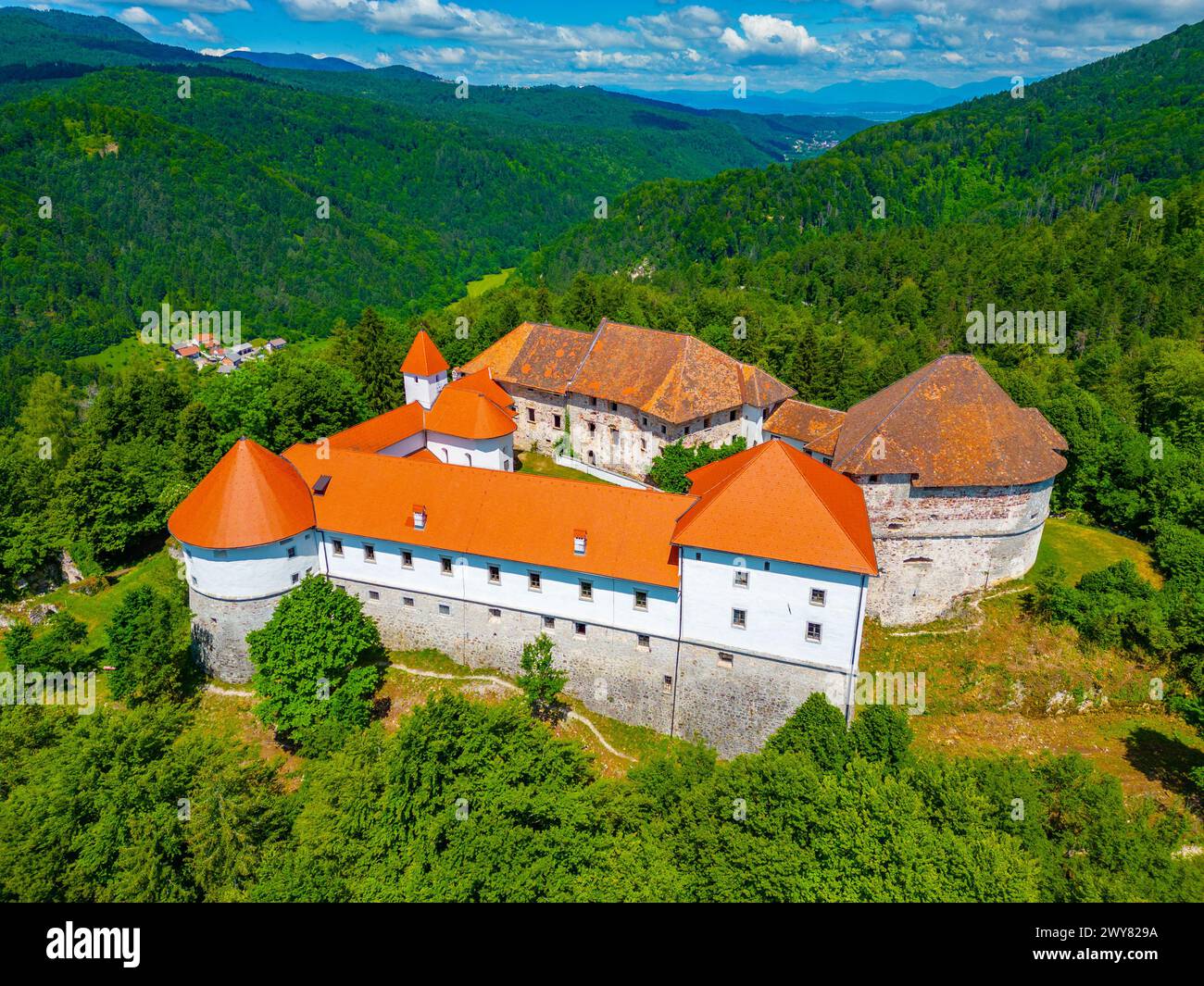 Aerial view of Turjak castle in Slovenia Stock Photo - Alamy