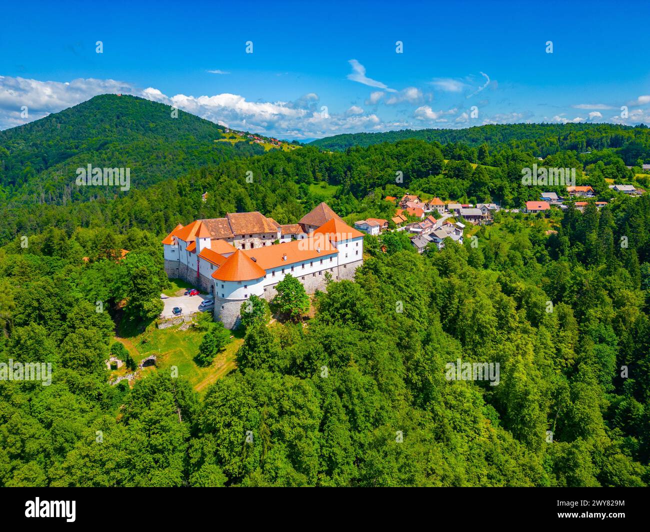 Aerial view of Turjak castle in Slovenia Stock Photo - Alamy