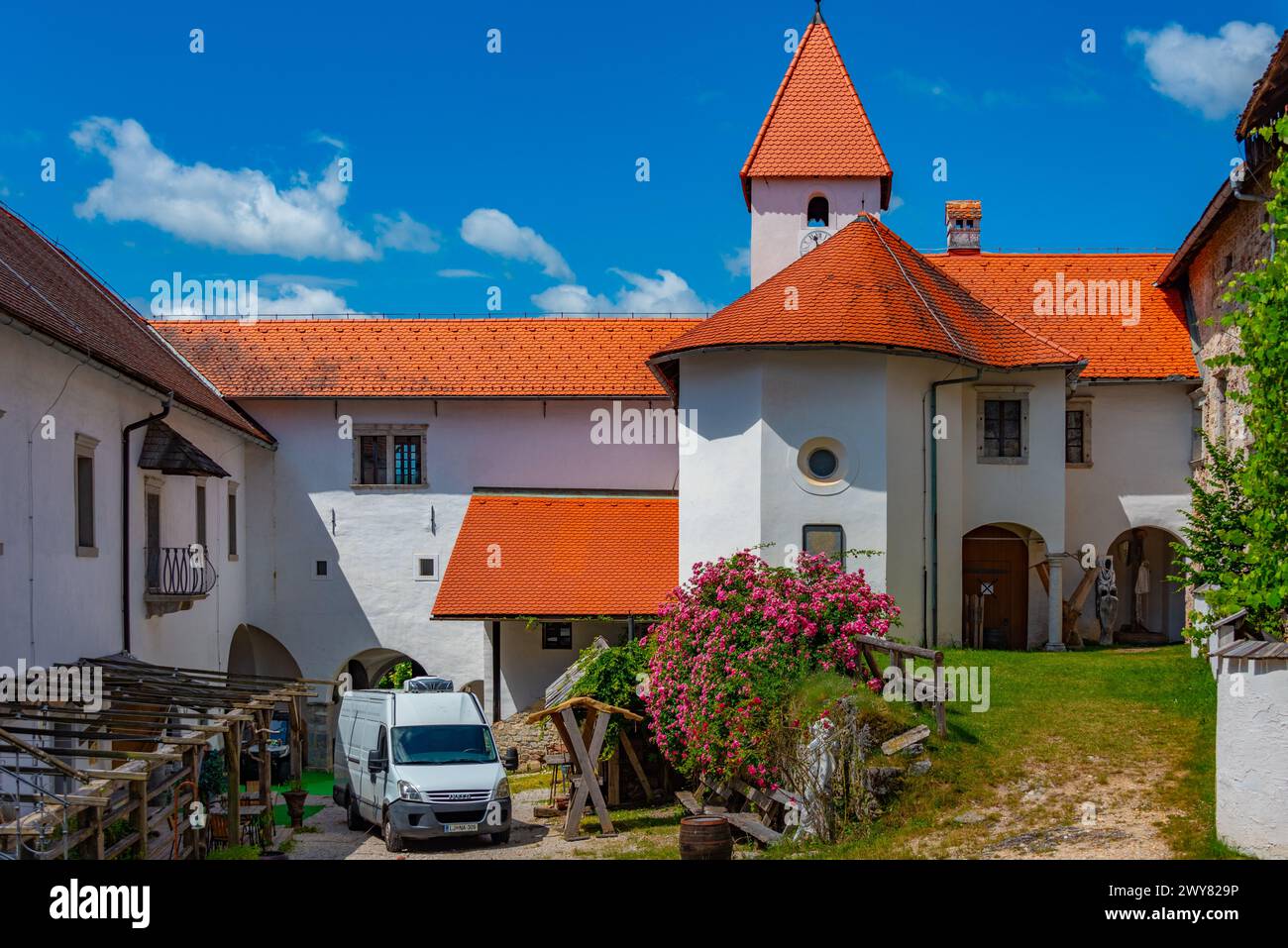 Courtyard of Turjak castle in Slovenia Stock Photo - Alamy