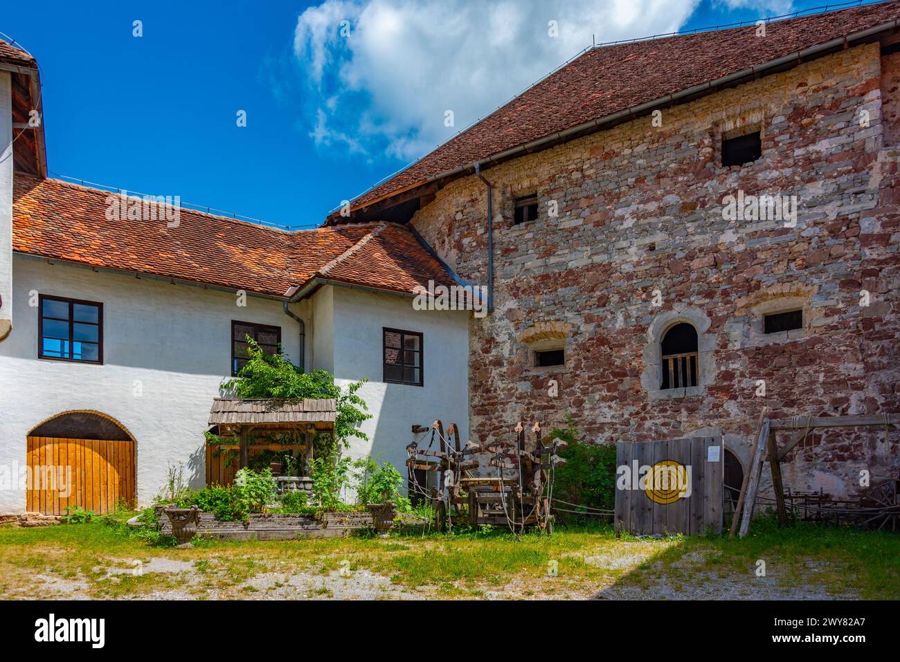 Courtyard of Turjak castle in Slovenia Stock Photo - Alamy