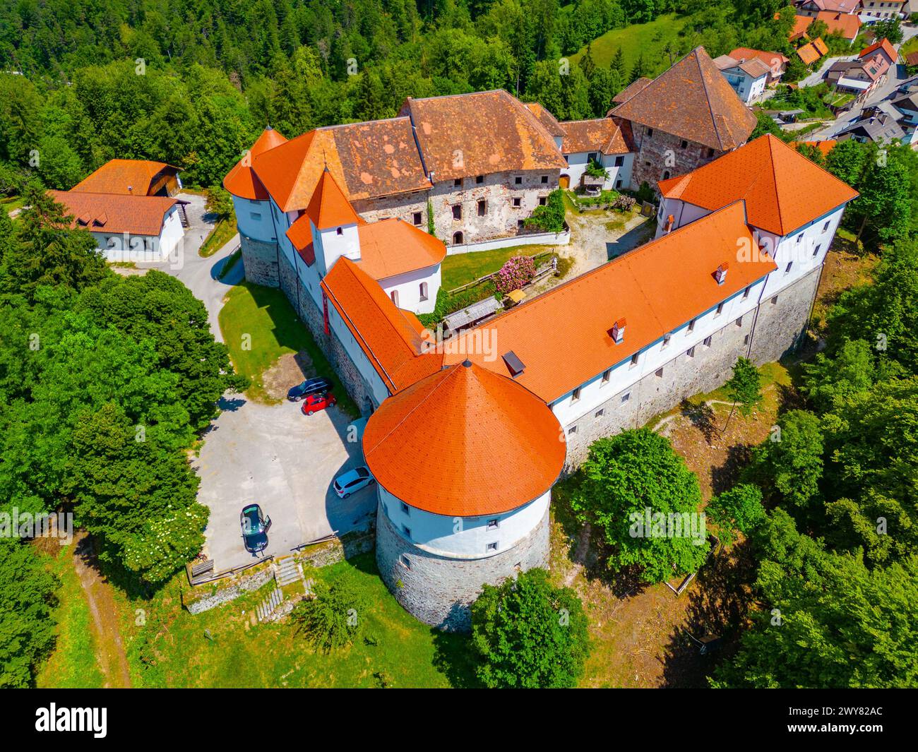 Aerial view of Turjak castle in Slovenia Stock Photo - Alamy