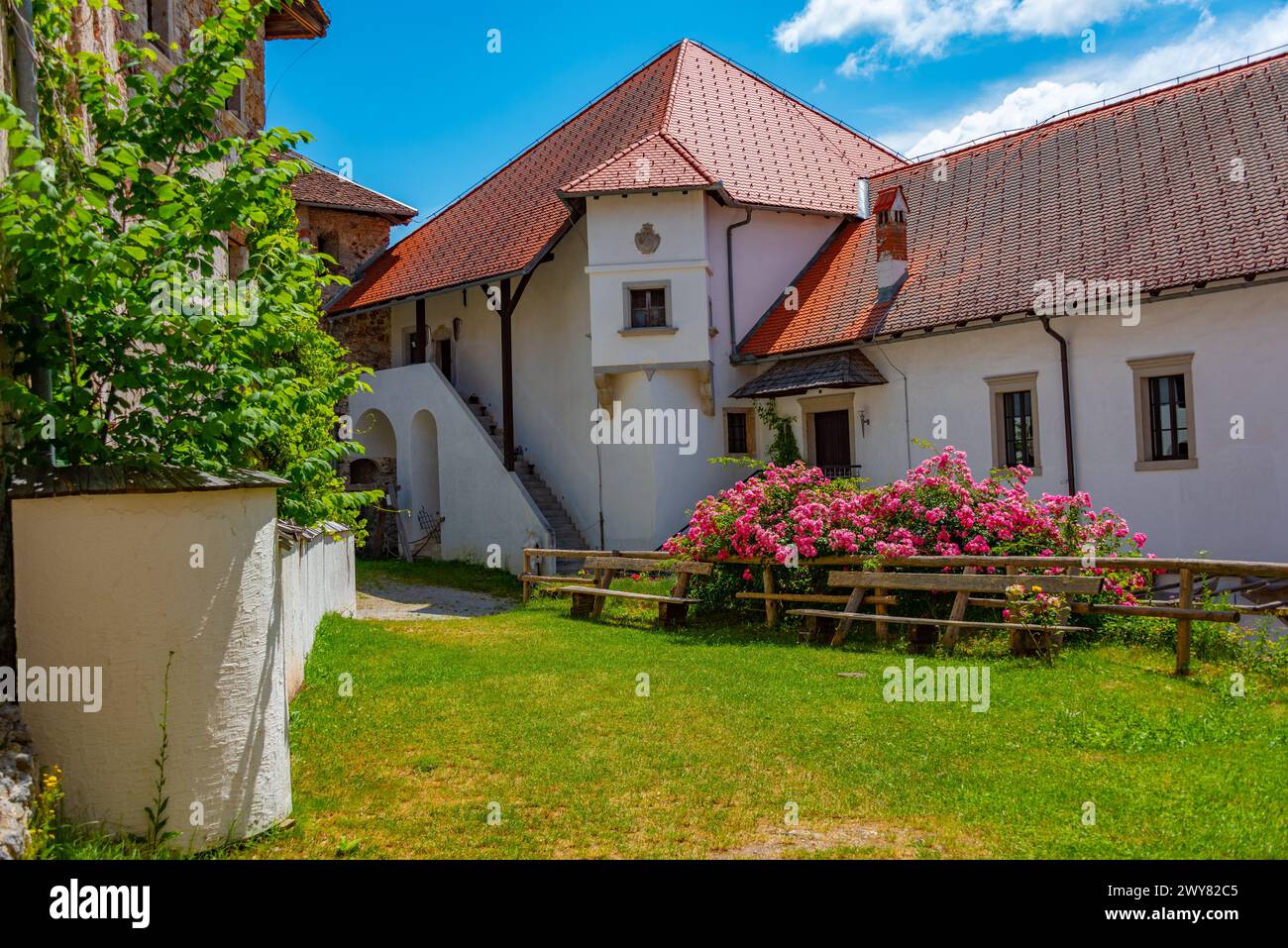 Courtyard of Turjak castle in Slovenia Stock Photo - Alamy