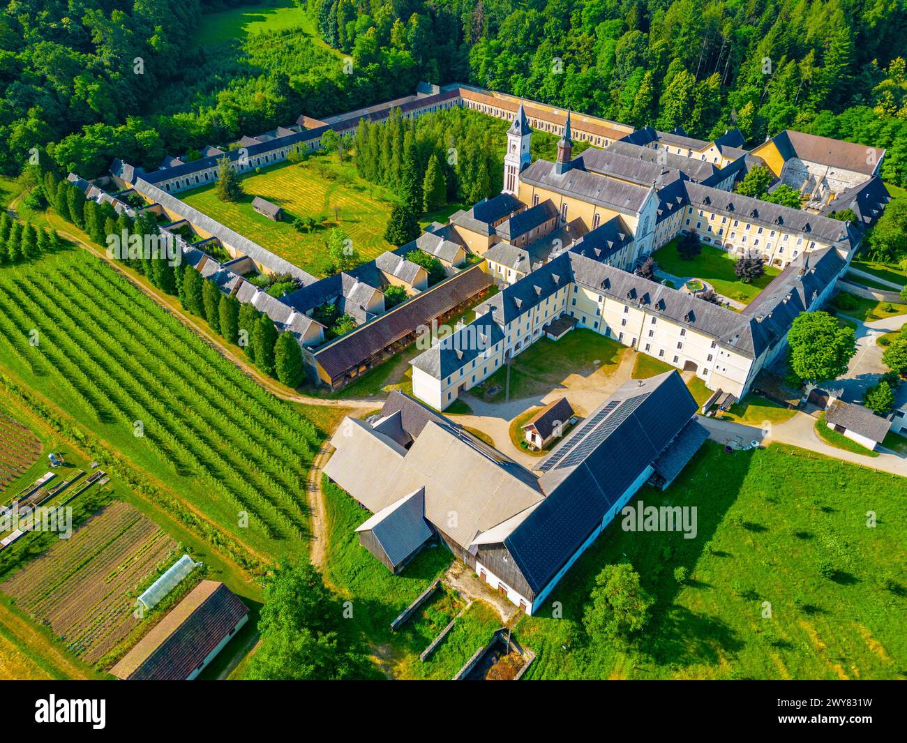 Aerial view of Pleterje Carthusian Monastery in Slovenia Stock Photo ...