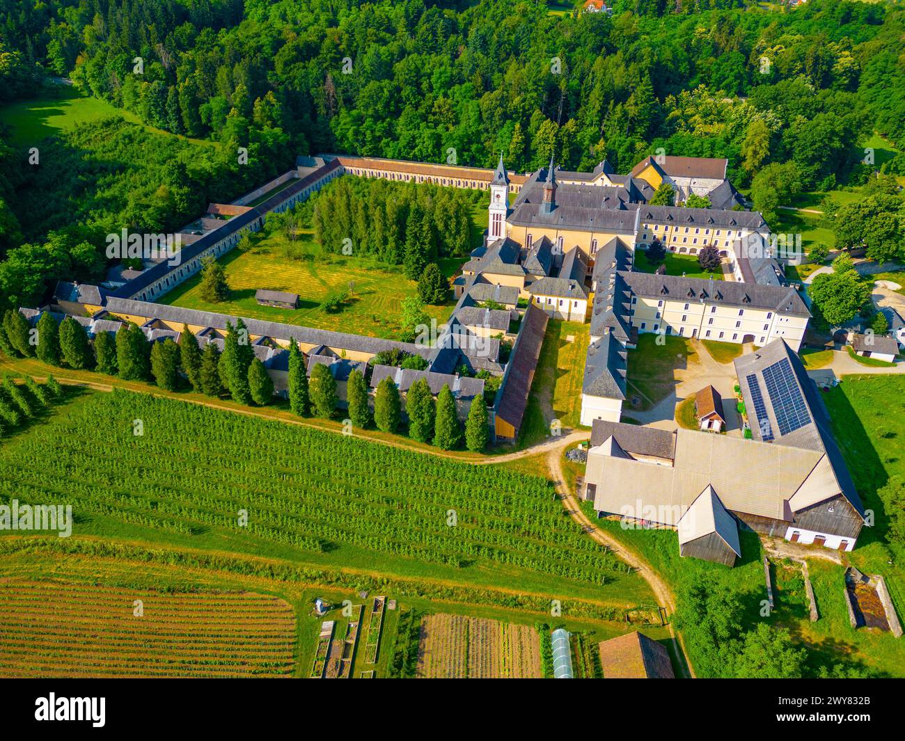 Aerial view of Pleterje Carthusian Monastery in Slovenia Stock Photo ...