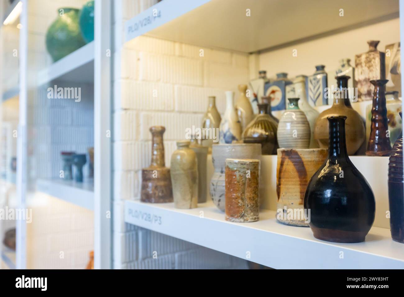 Antique pottery on display at Museum of Ethnology of Barcelona Stock ...