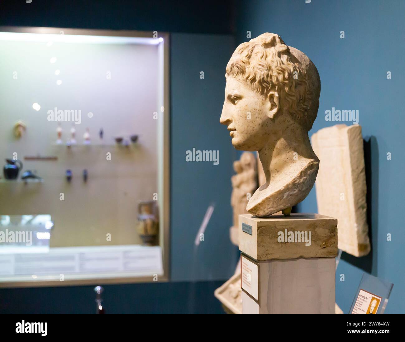 Antique portrait sculpture of Apollo in National Historical Museum of ...