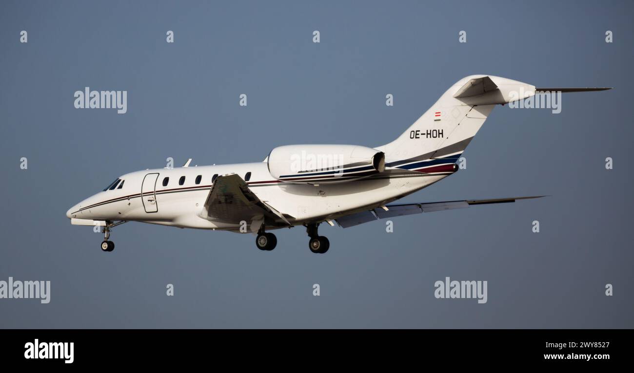 Business jet of Avcon Jet Airlines approaching to runway at El Prat ...