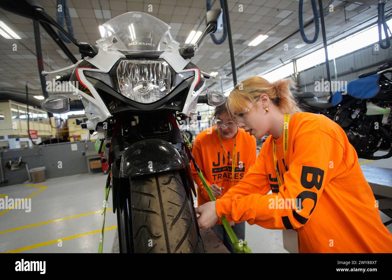 Vancouver, Canada. 4th Apr, 2024. Female students repair a motorcycle ...