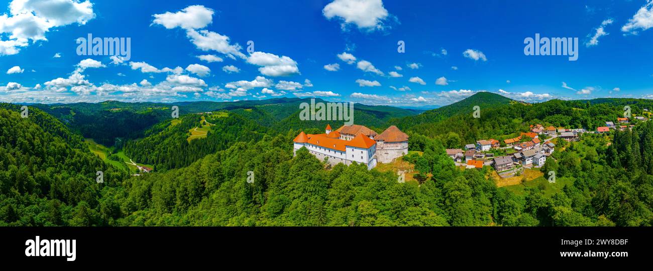 Aerial view of Turjak castle in Slovenia Stock Photo - Alamy