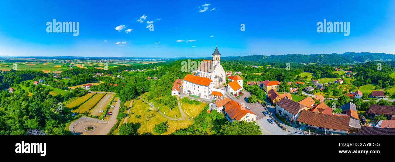 Aerial view of Basilica of the Virgin of Mercy at Ptujska Gora in ...