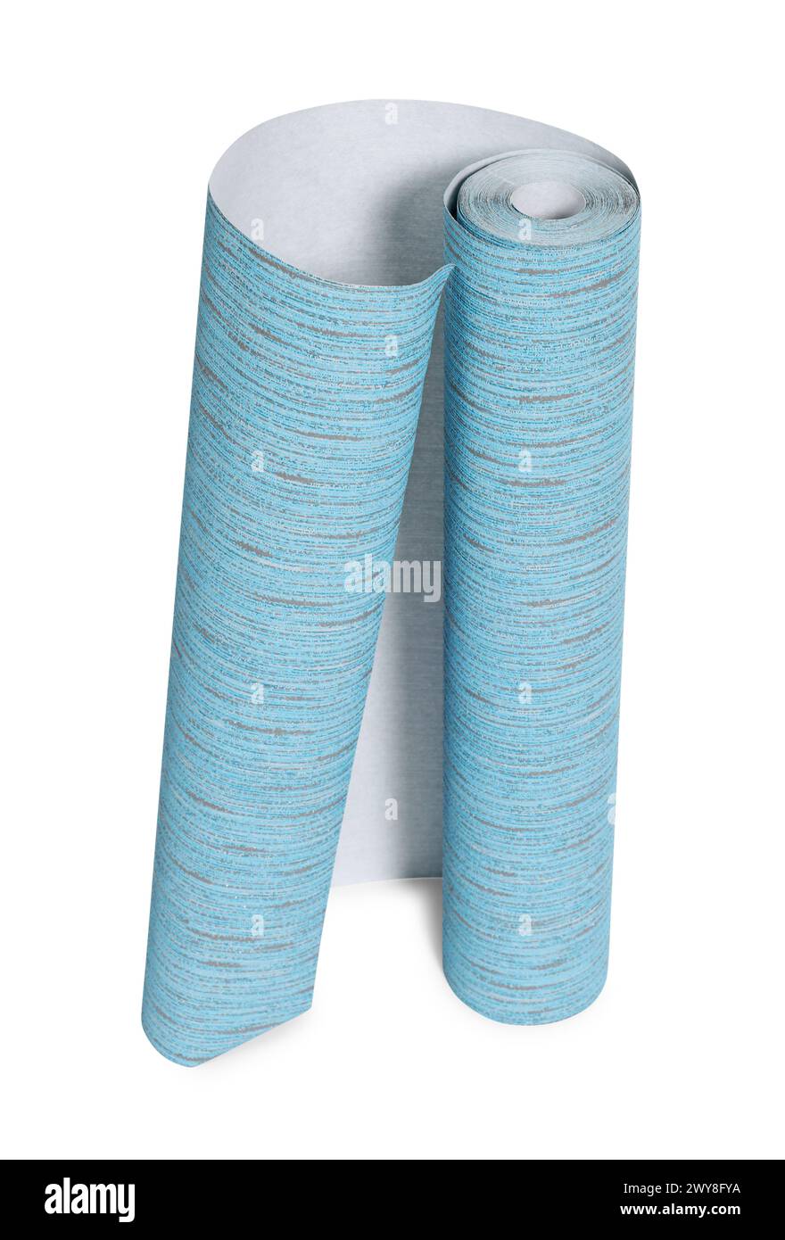 One light blue wallpaper roll isolated on white Stock Photo - Alamy