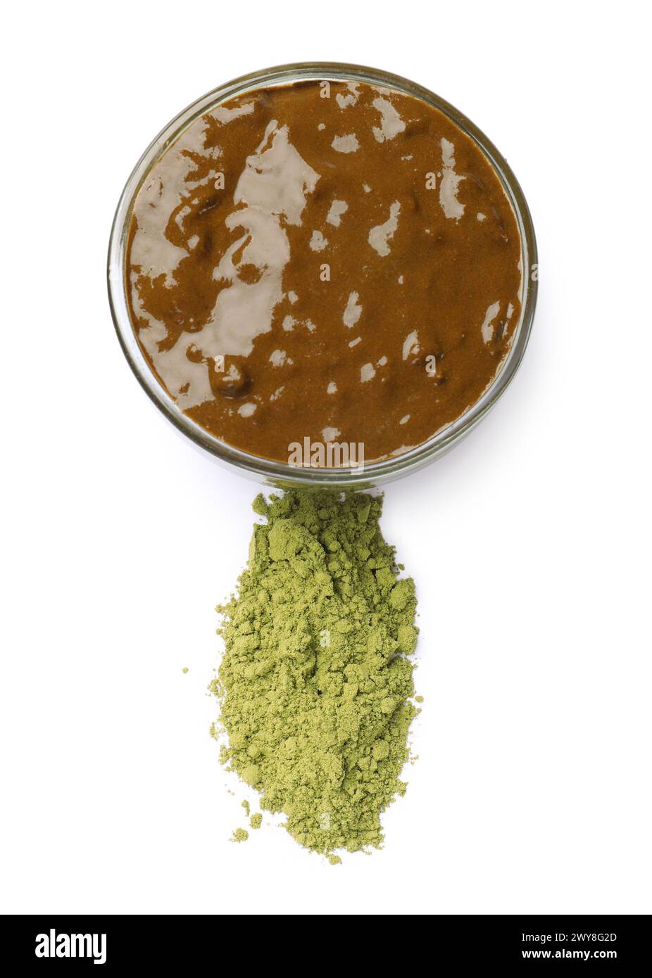 Henna paste and powder isolated on white, top view Stock Photo - Alamy