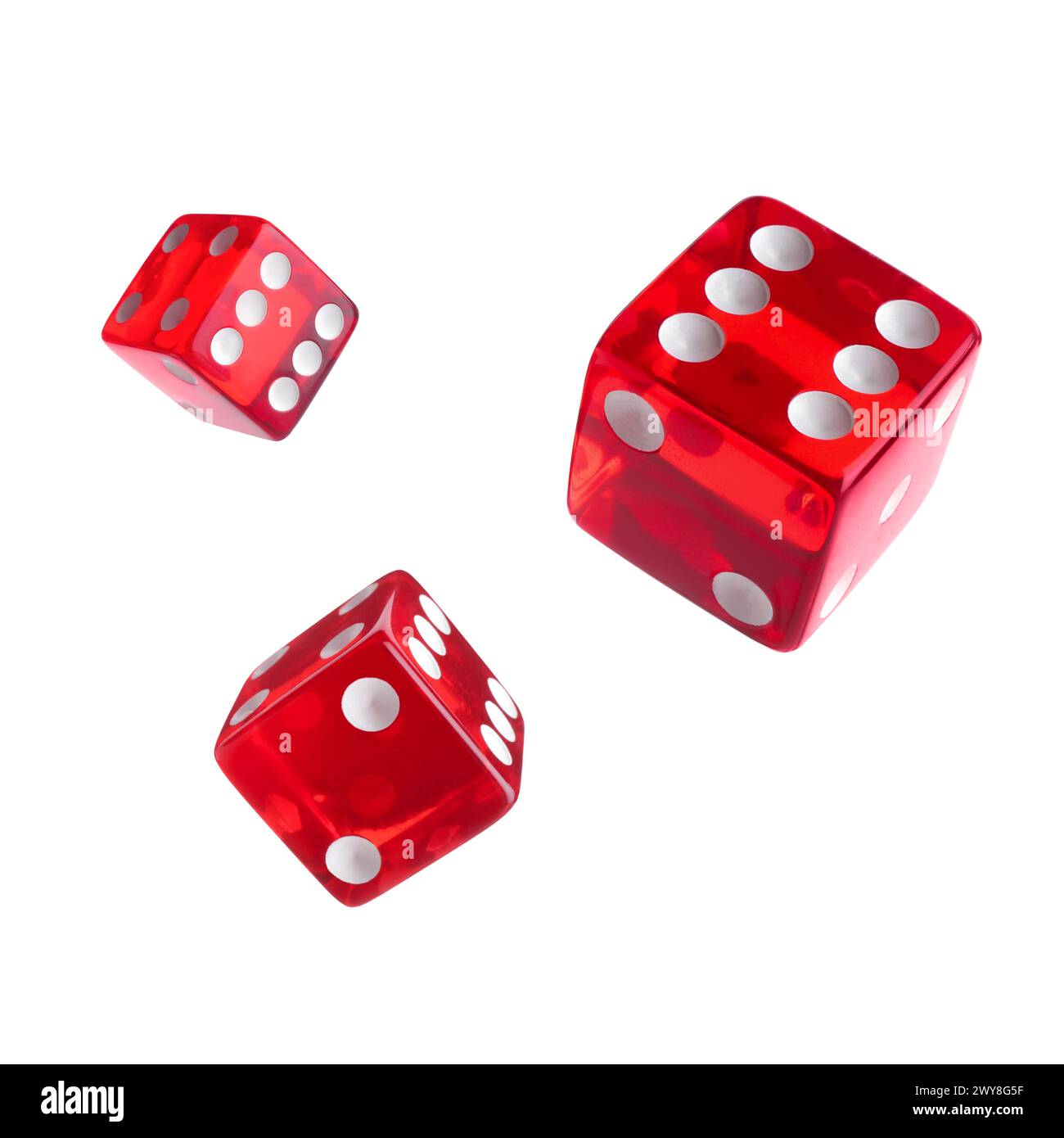 Three red dice in air on white background Stock Photo - Alamy